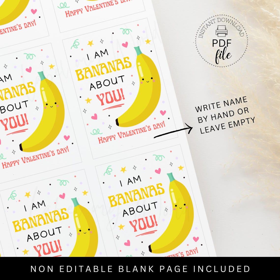 Printable Bananas About You Valentine Gift Tag, Personalized Classroom ...