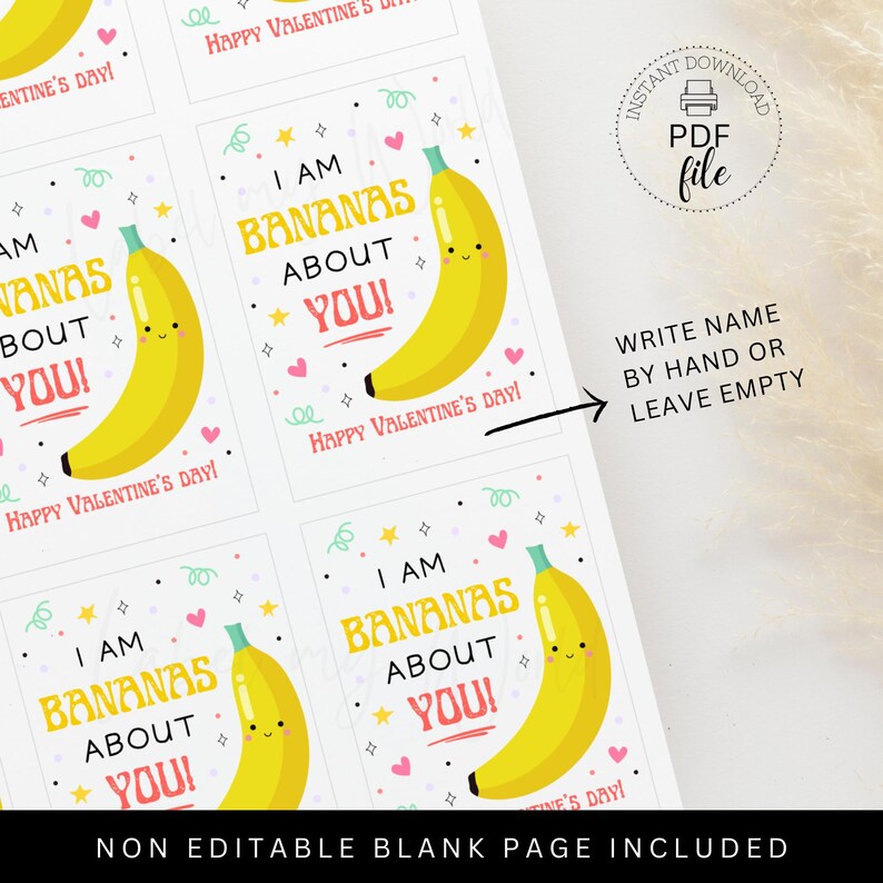 Printable Bananas About You Valentine Gift Tag, Personalized Classroom ...