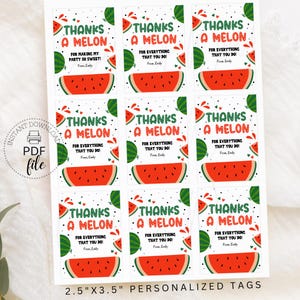 Printable Watermelon Favor Tags, Personalized Thanks a Melon 2.5x3.5 ...