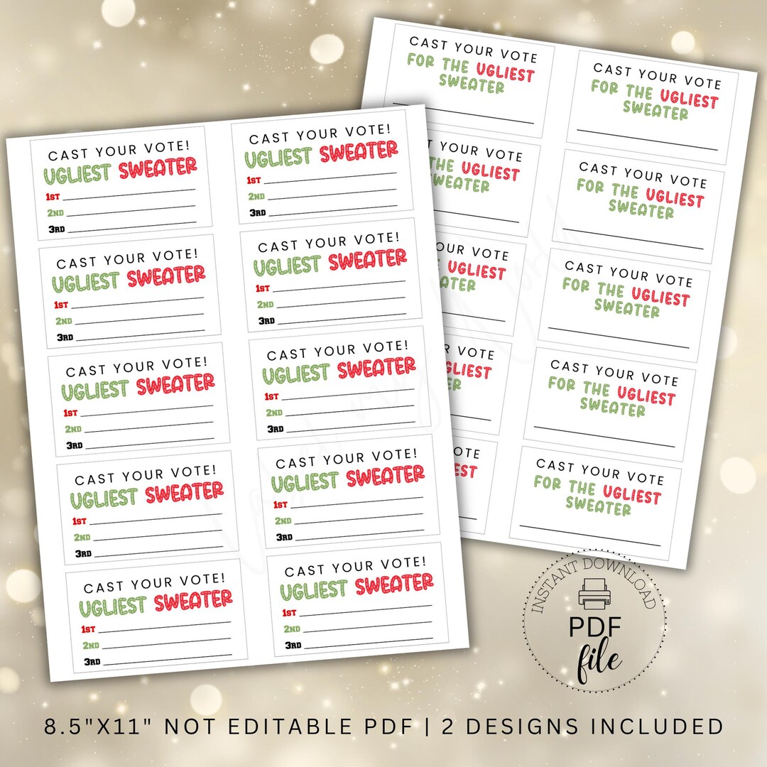 Printable Christmas Ugly Sweater Contest Ballot, Christmas Party ...