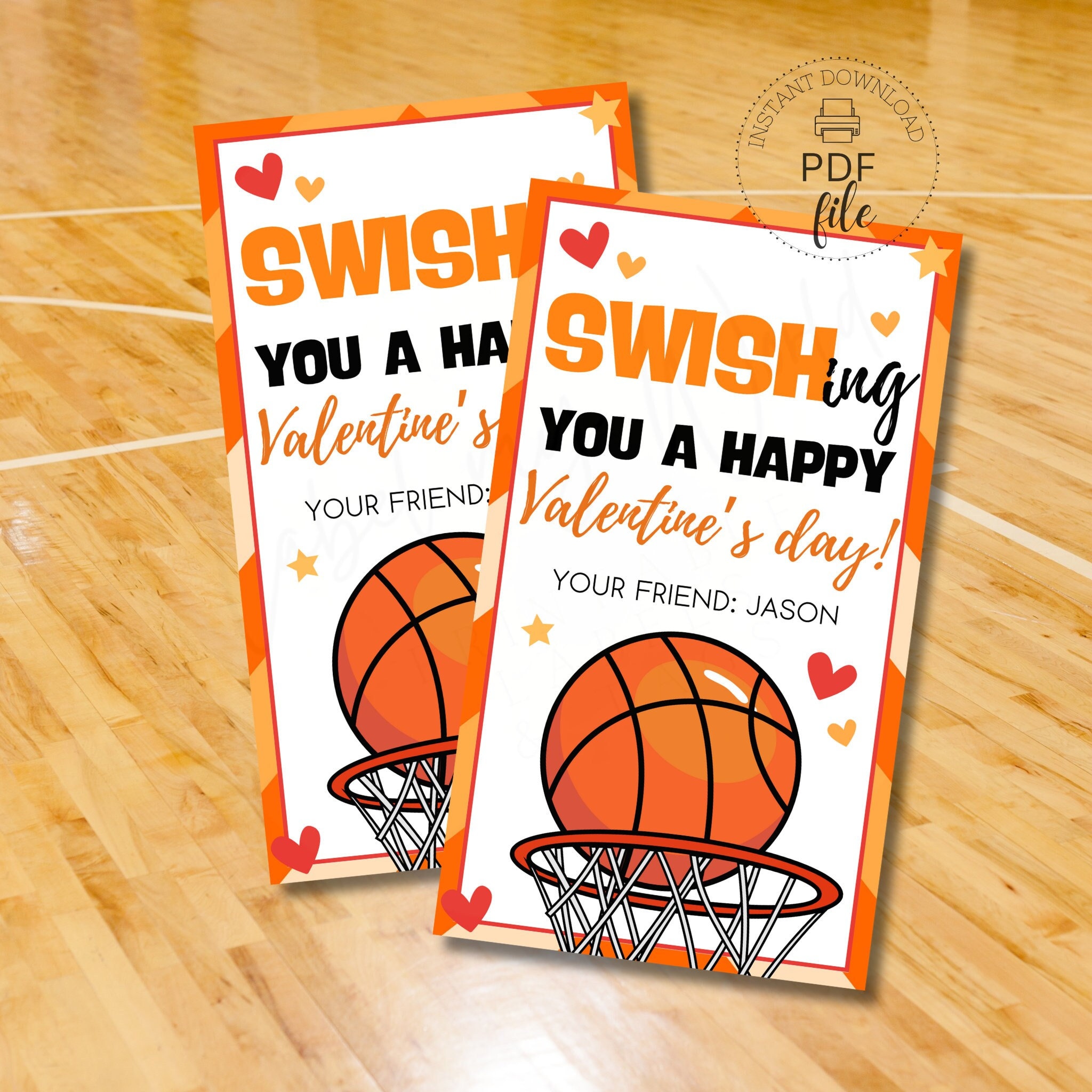 Swishing You a Happy Valentine's Day Basketball Gift Tag (PDF Download ...