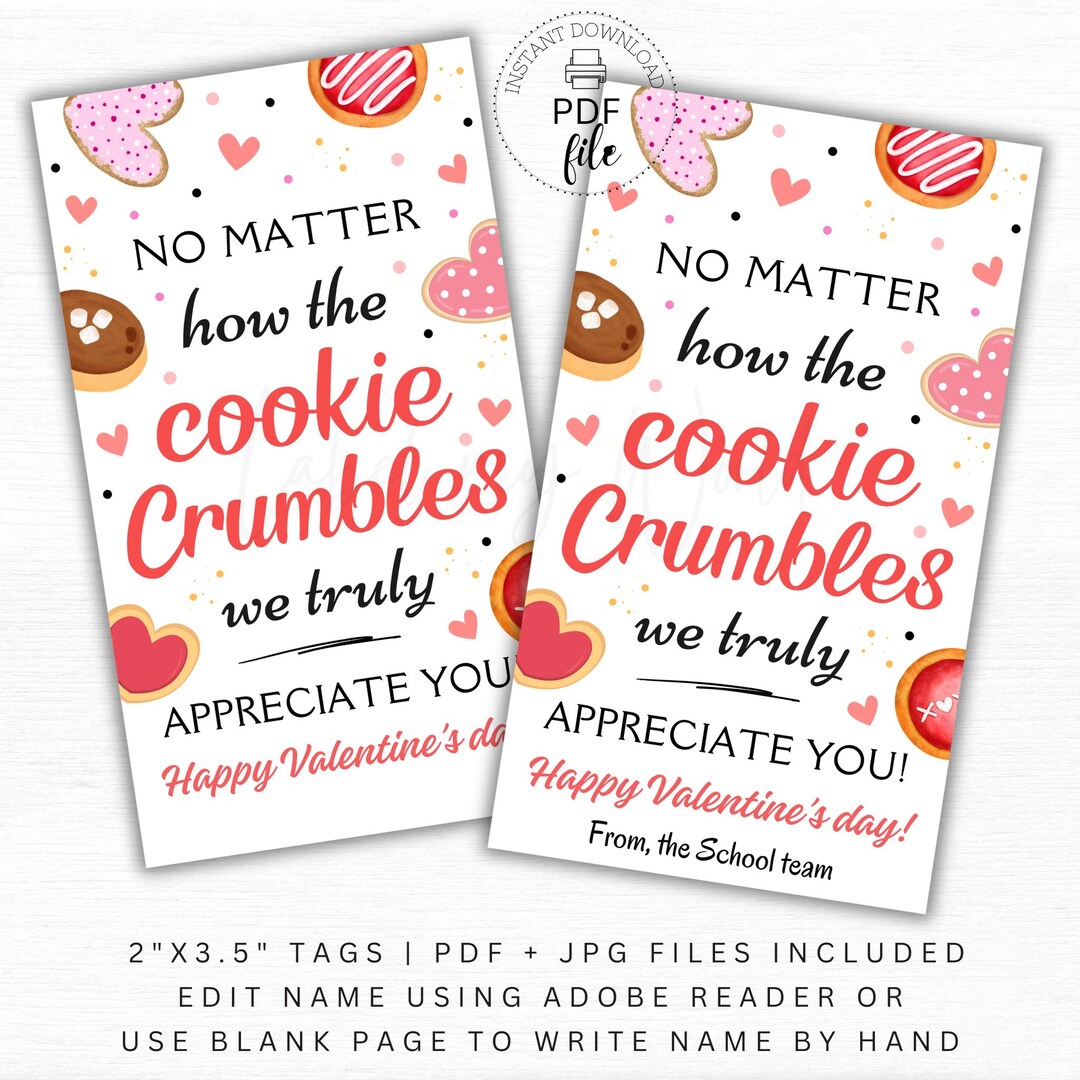 Printable Valentine Cookies Gift Tag, Personalized No Matter How the ...