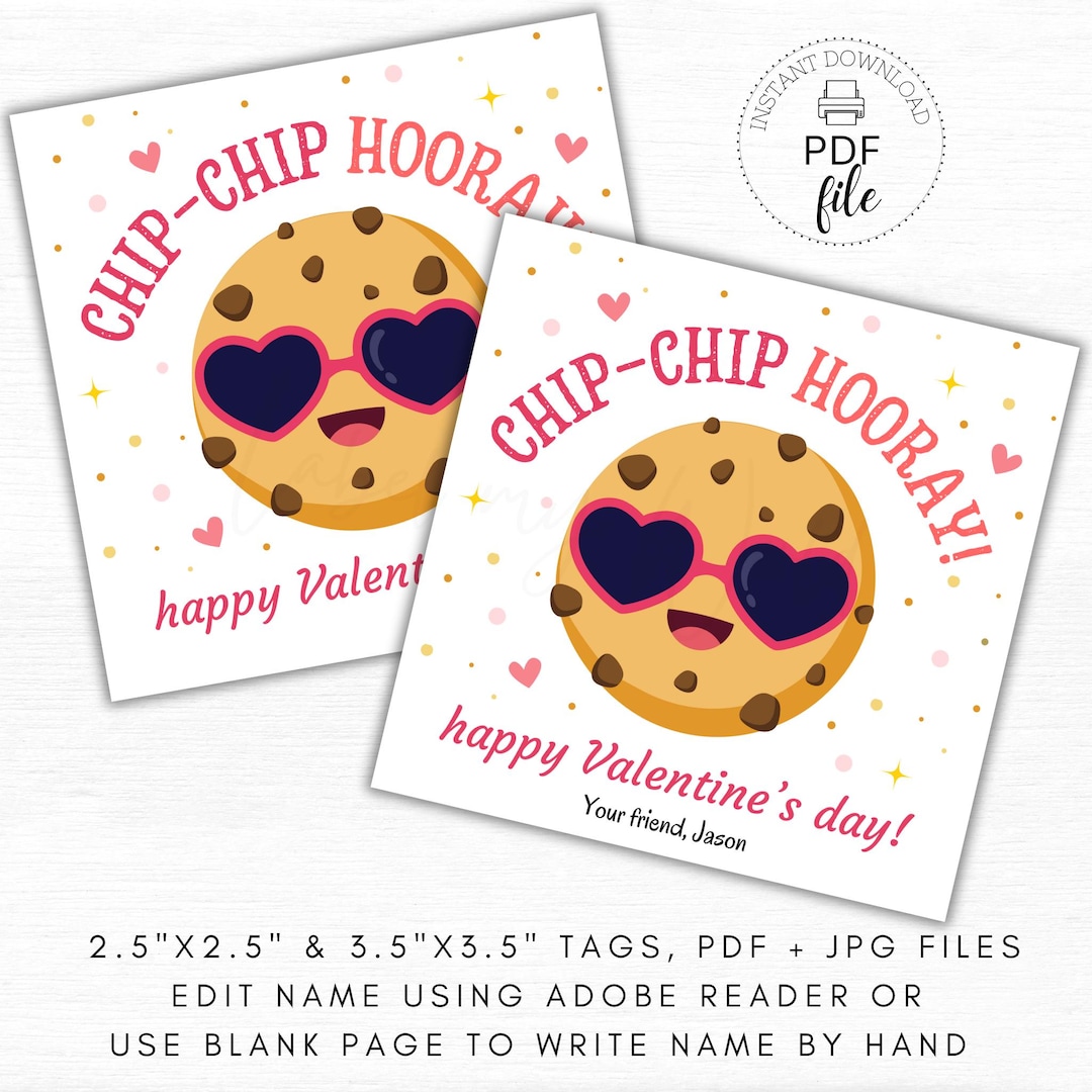 Printable Chip Chip Hooray Valentine Cookie Gift Tag, Personalized ...