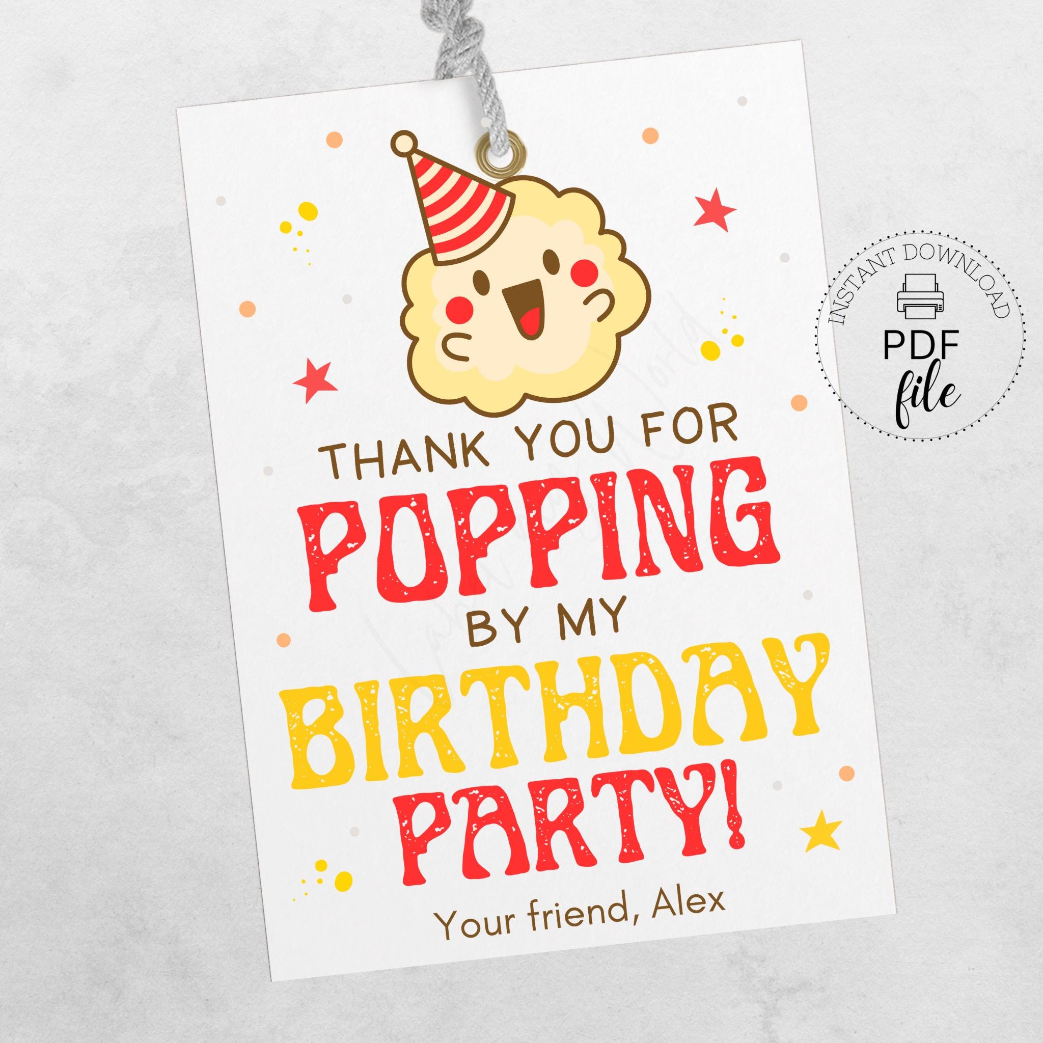 Thank You for Popping by My Birthday Party Popcorn Favor Tags (PDF +JPG ...