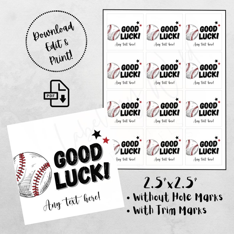 Baseball Good Luck Printable Tags Personalized Cheer Team - Etsy
