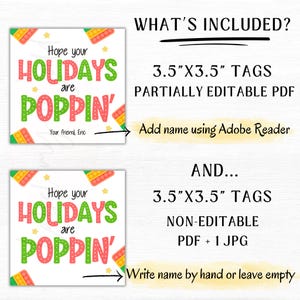 Printable Christmas Party Favor Tag, Hope Your Holidays Are Poppin' Tag ...