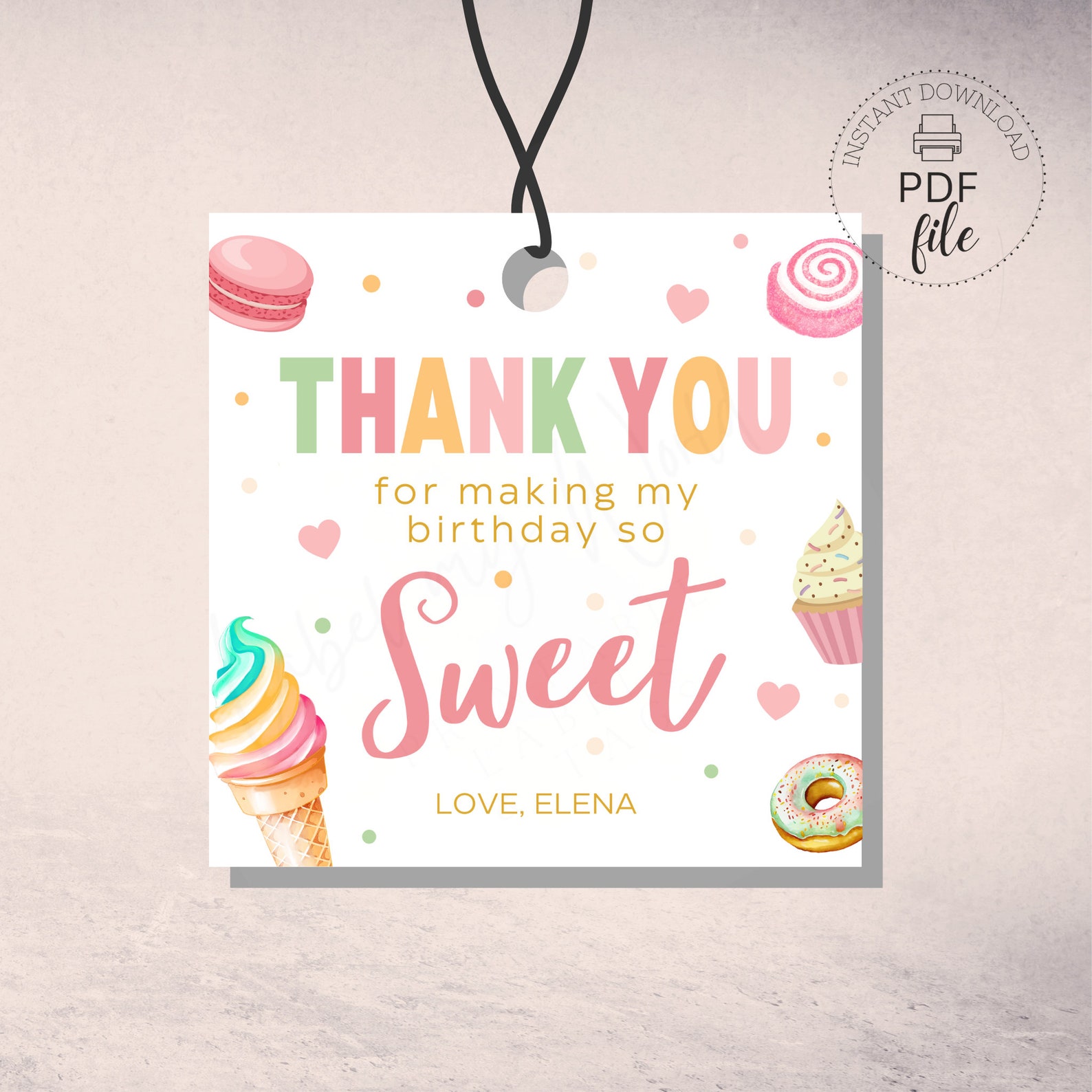 Printable Thank You Birthday Party Favor Tag | Personalized Thanks for ...