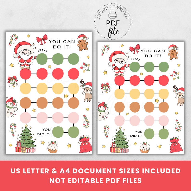 Christmas Reward Chart for Kids, Printable Santa Behavior Sticker Chart ...