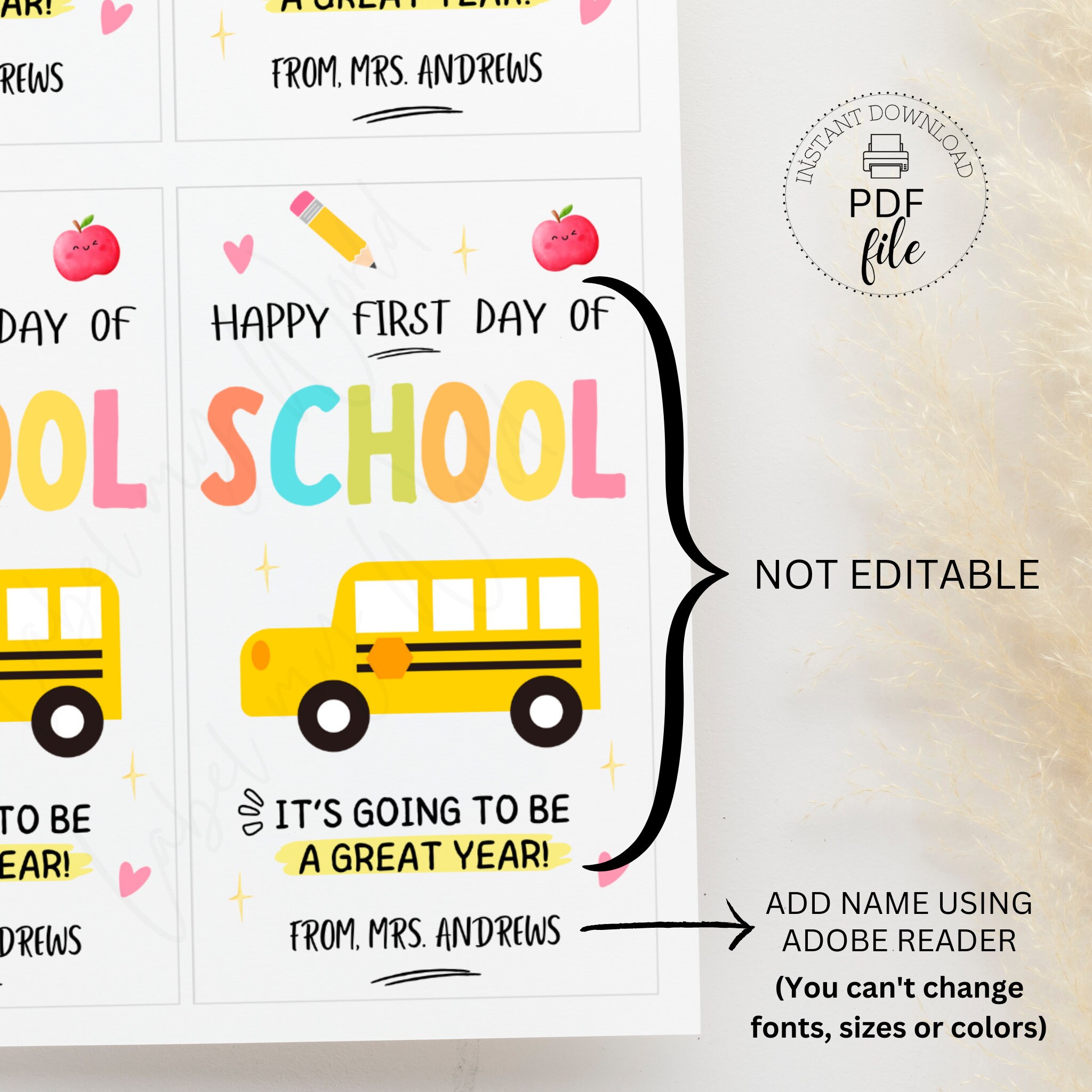 Printable Happy First Day of School Tag, Teacher/classroom Back to ...