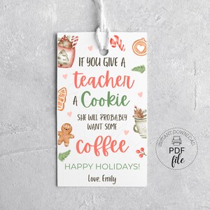 Christmas Teacher Cookies & Coffee Treat Tags, Holiday Teacher ...