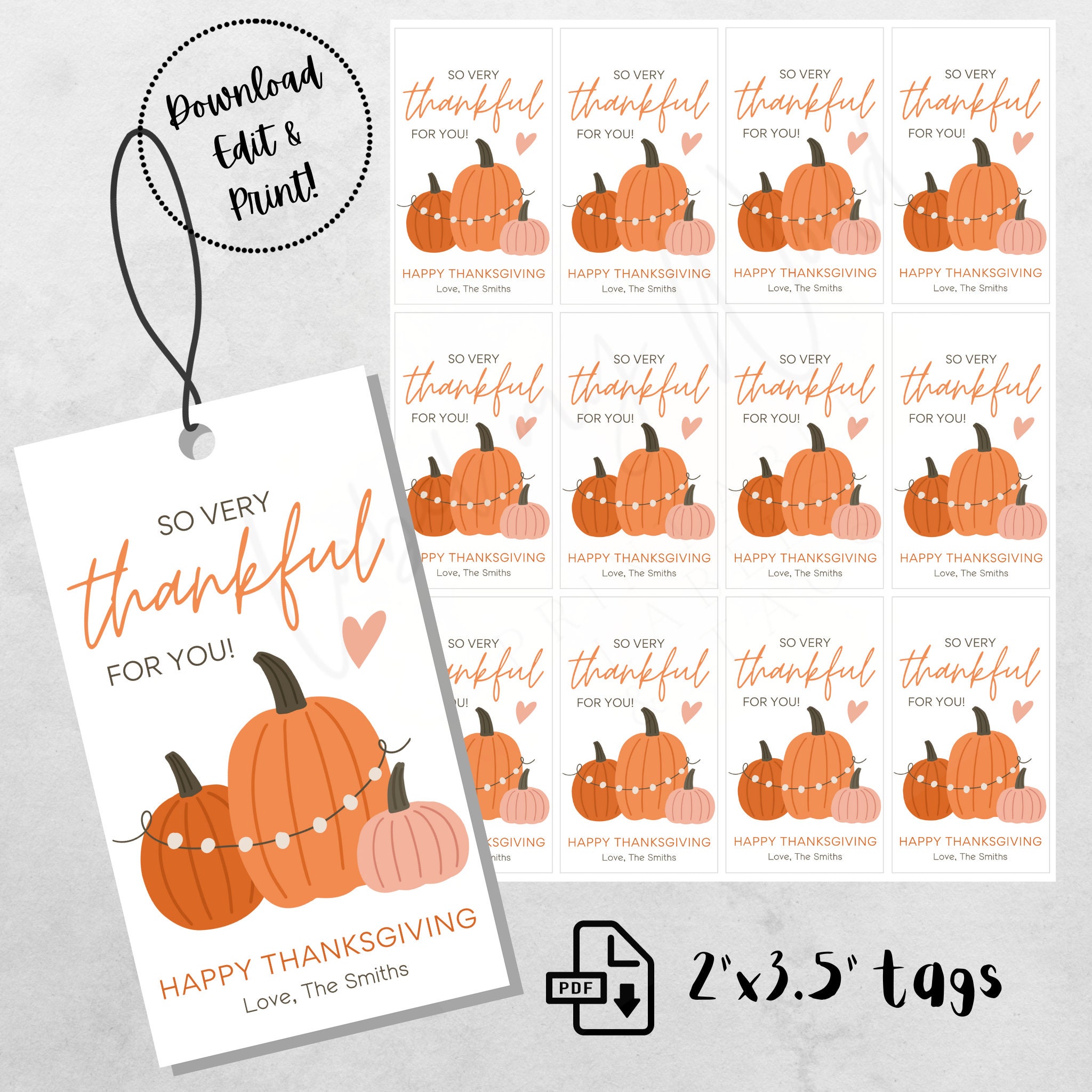Happy Thanksgiving Personalized Tag Printable Fall Gift Tag Pumpkin ...