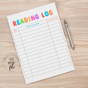 Printable Reading Log for Kids, Colorful Reading Chart, Kids Book ...