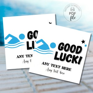 Swim Team Treat Tags | Printable Good Luck Tags | Personalized/editable ...