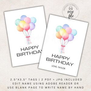 Printable Happy Birthday Gift Tags, Personalized 2.5"x3.5" Rainbow ...