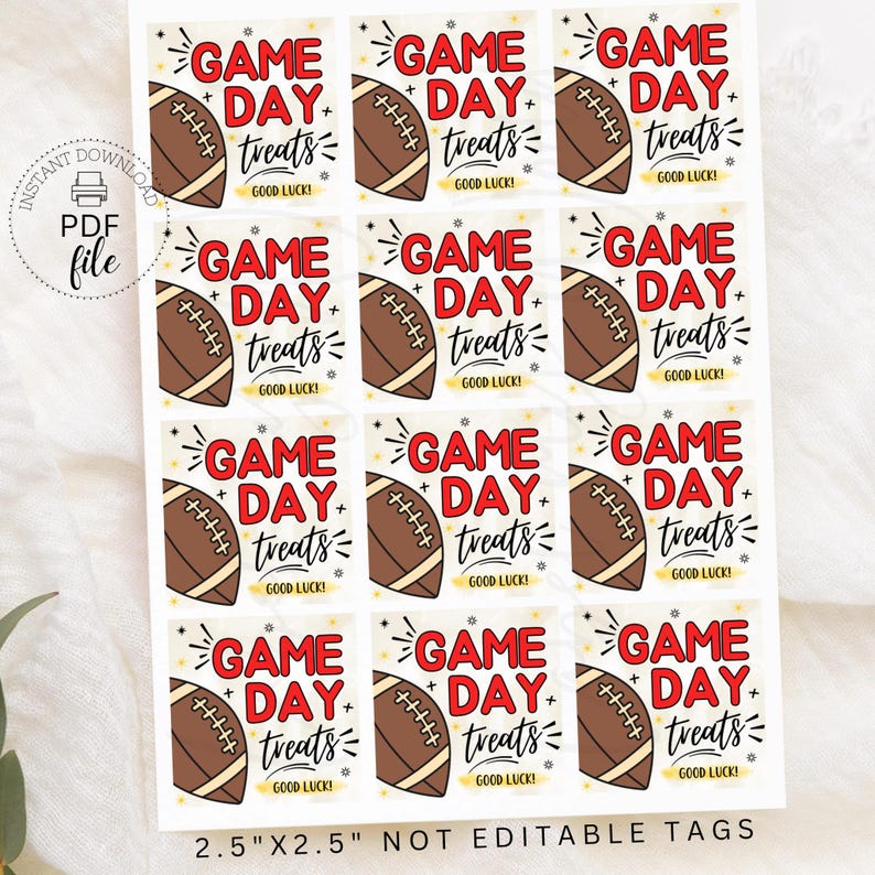 Printable Football Game Day Tag, Game Day Treats Good Luck Gift Tags ...
