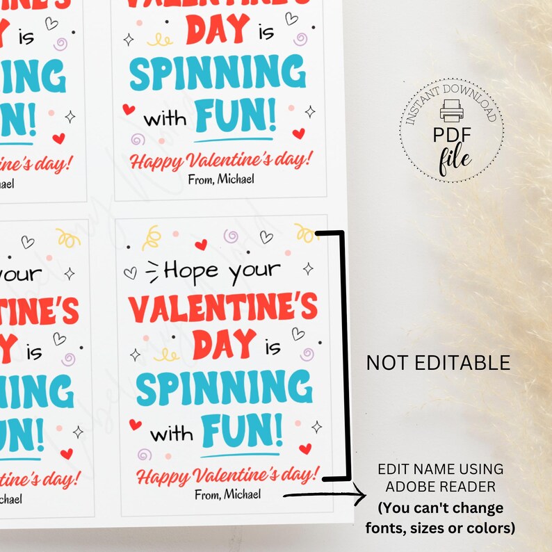 Printable Fidget Spinner Gift Tag, Hope Your Valentine's Day is ...