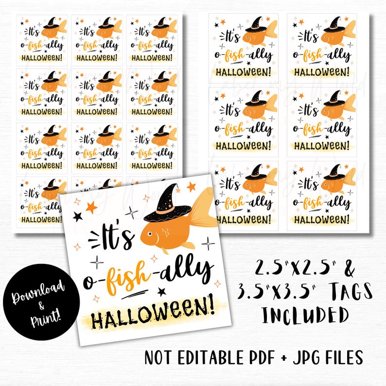 Printable It's O Fish Ally Halloween Tags, Halloween Goldfish Gift Tags ...