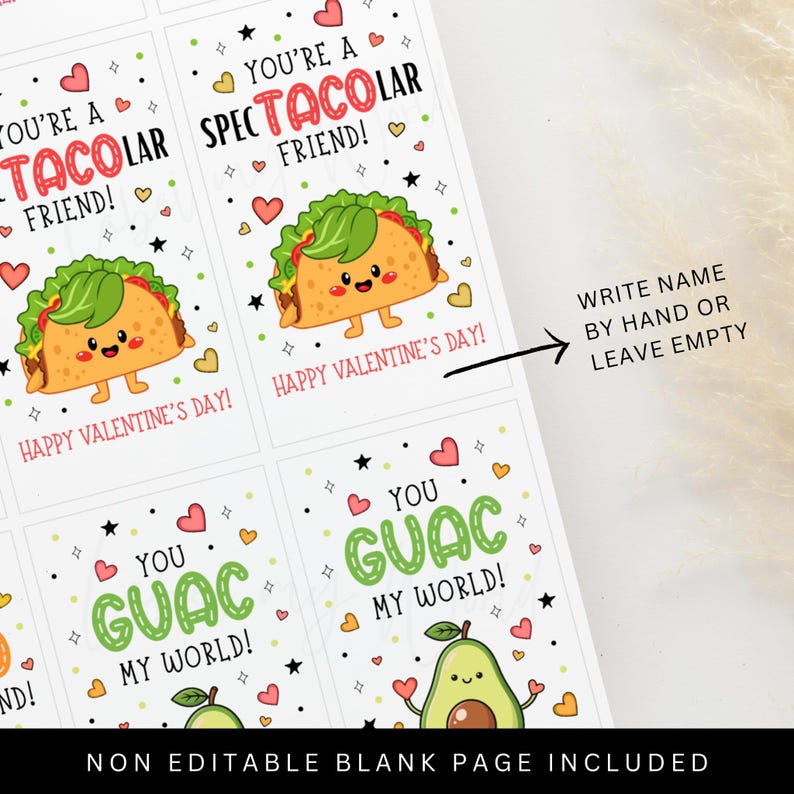 Printable Taco Valentine Cards, Classroom Mexican Food Valentine's Day ...