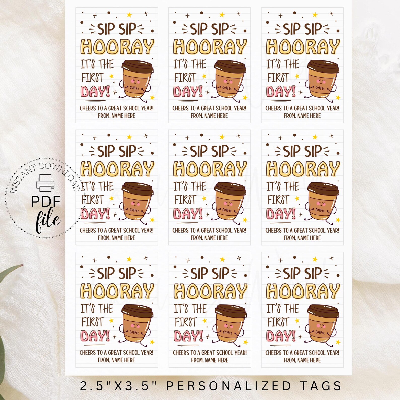 Coffee Teacher Back to School Printable Treat Tag, Sip Sip Hooray It's ...
