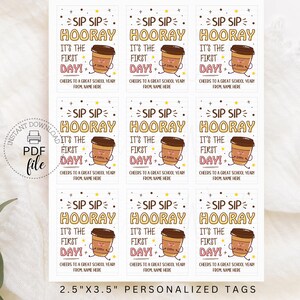 Coffee Teacher Back to School Printable Treat Tag, Sip Sip Hooray It's ...