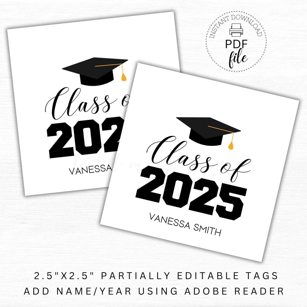 Printable Black Grad Cap Gift Tag | Personalized Graduation Party Favor ...