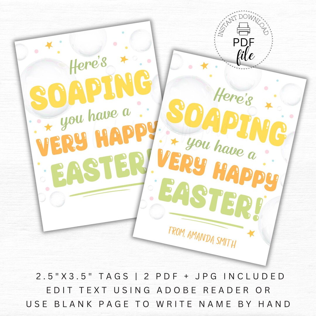 Printable Easter Soap Gift Tag, Soaping You Have a Very Happy Easter ...