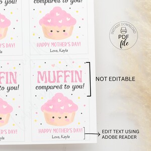 Printable Mother's Day Muffin Gift Tag, Muffin Compares to You ...