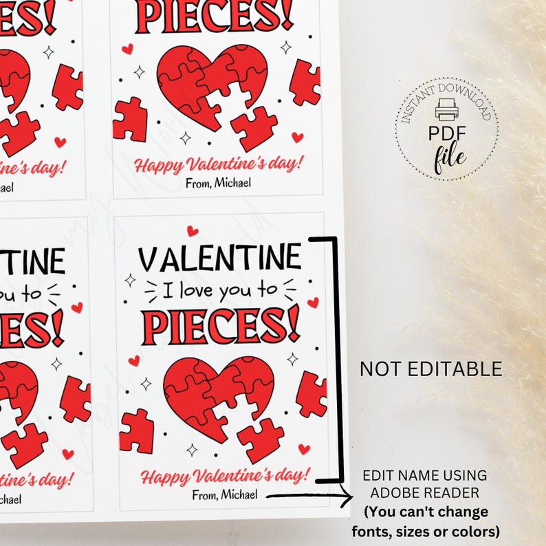 Printable Puzzle Heart Gift Tag, Personalized I Love You to Pieces ...
