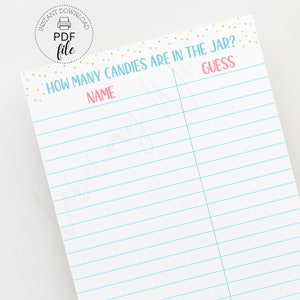 Printable Guess How Many Candies Are in the Jar Sign + Name/guess Sheet ...