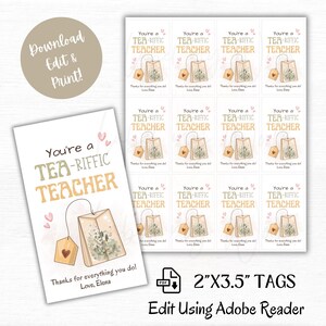 Printable You're a Tea-riffic Teacher Gift Tag, Thanks for Everything ...