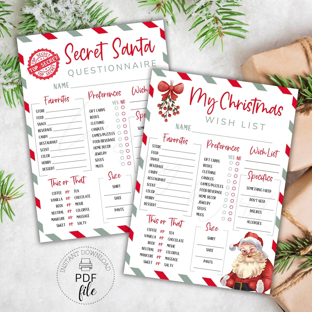 Printable Christmas Gift Exchange Questionnaire, My Christmas Wish List ...