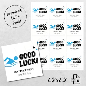 Swim Team Treat Tags | Printable Good Luck Tags | Personalized/editable ...