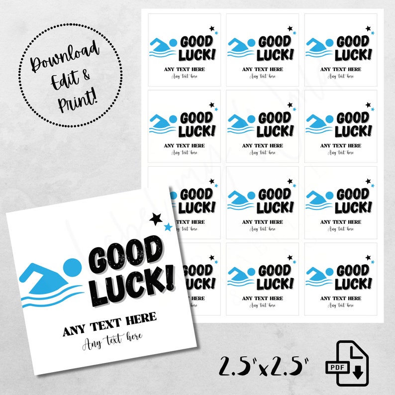 Swim Team Treat Tags | Printable Good Luck Tags | Personalized/editable ...