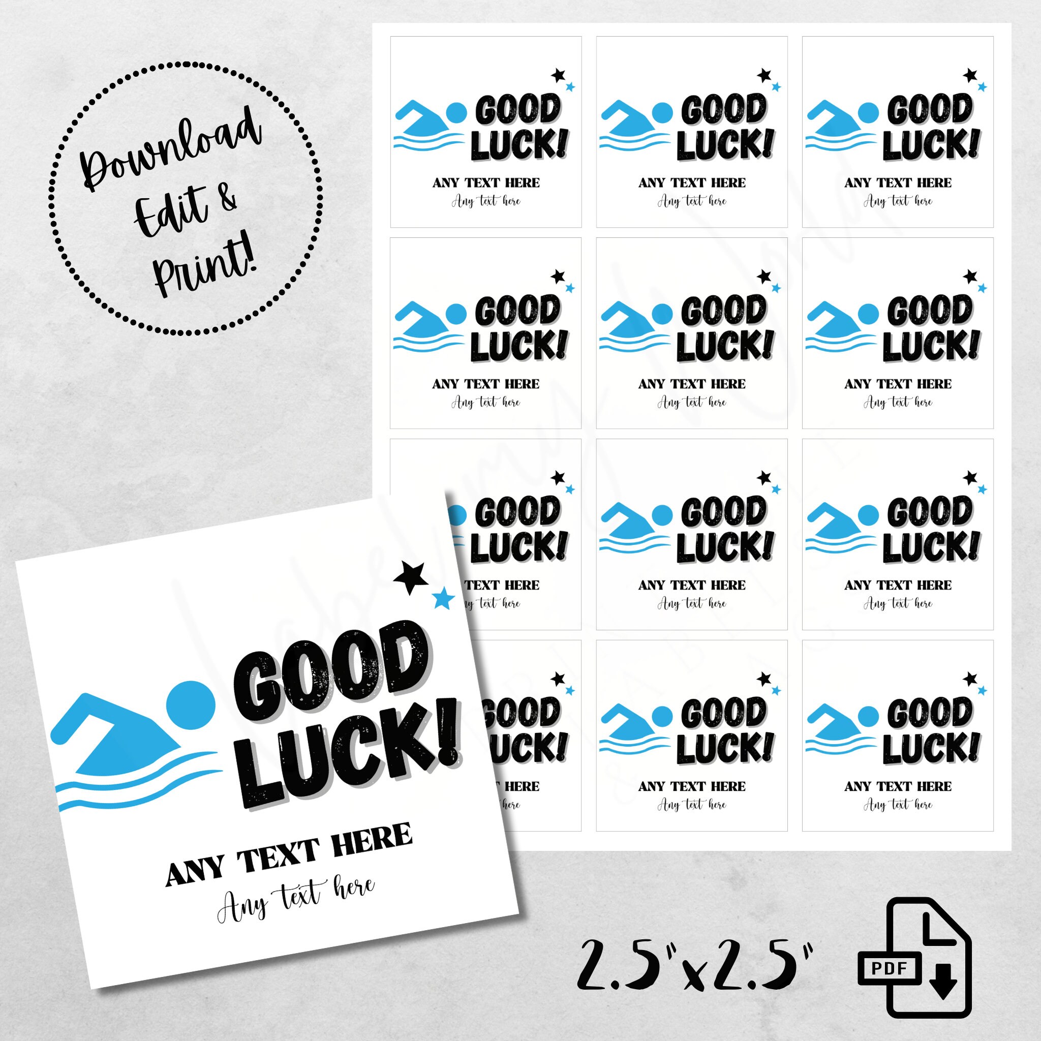 Swim Team Treat Tags | Printable Good Luck Tags | Personalized/editable ...