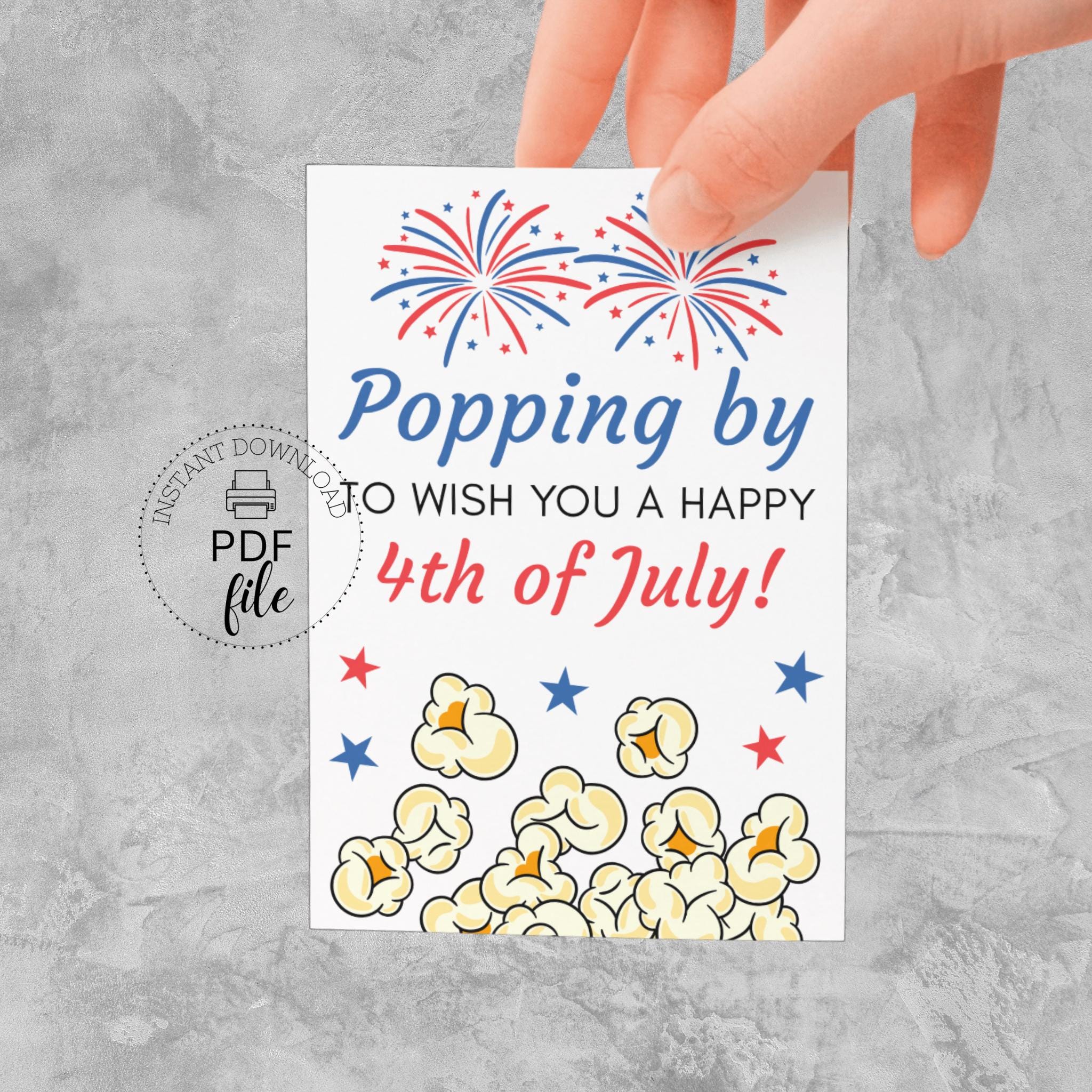 Printable Popping by to Wish You a Happy 4th of July Gift Tag, 4th of ...