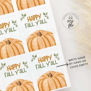 Printable Happy Fall Y'all Gift Tag, Personalized Pumpkin Autumn Treat ...