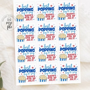 Just Popping by to Say Happy 4th of July Tags | Popcorn Treat Bag Tag ...