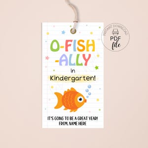 O-fish-ally in Kindergarten Printable Gift Tag, Back to School Goldfish ...