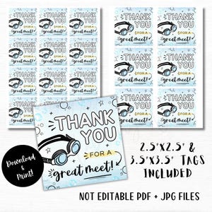 Printable Swim Team Tags, Thank You for a Great Meet Gift Tags ...