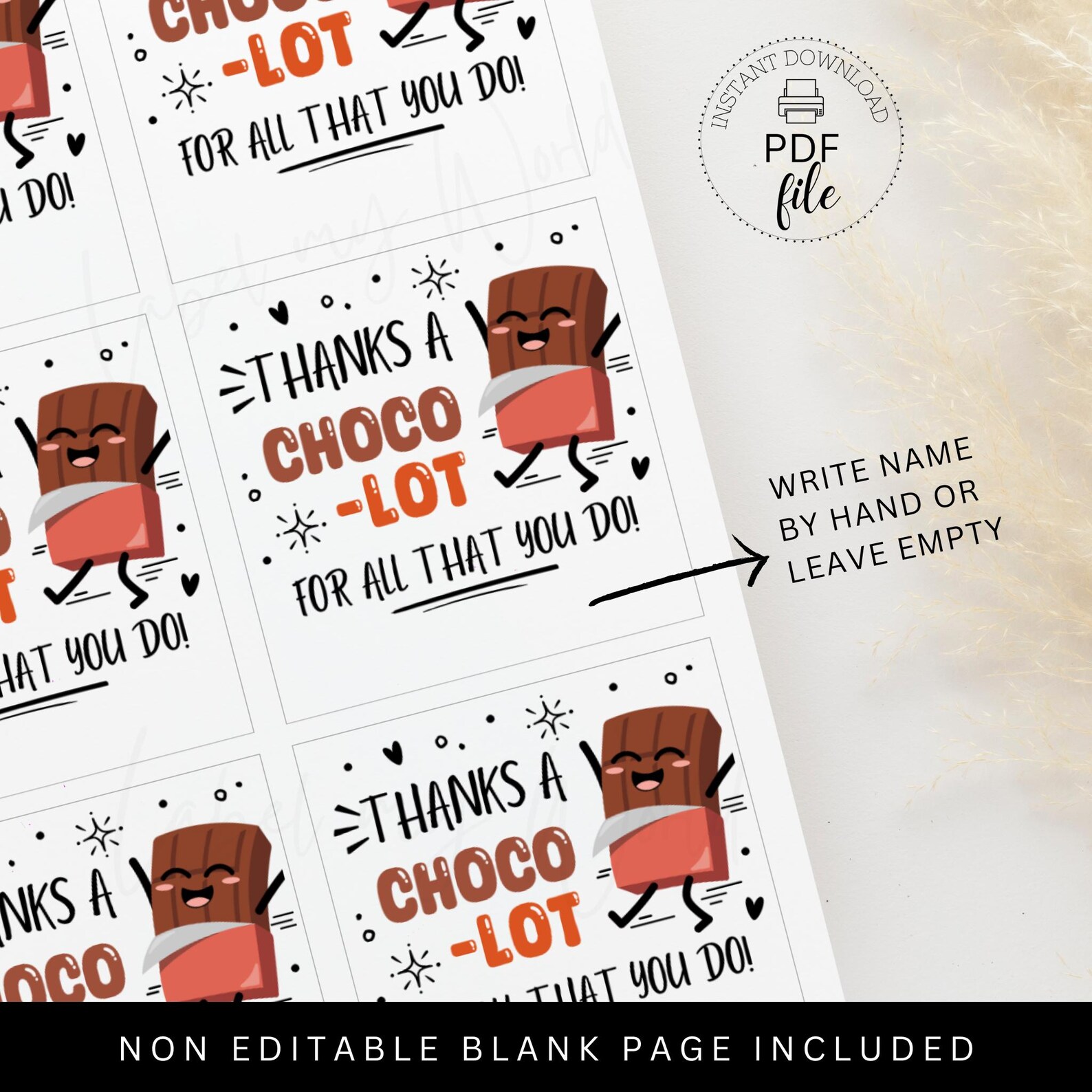 Printable Chocolate Gift Tags, Thanks a Choco-lot for All That You Do ...