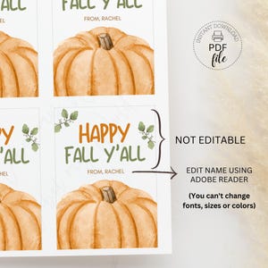 Printable Happy Fall Y'all Gift Tag, Personalized Pumpkin Autumn Treat ...