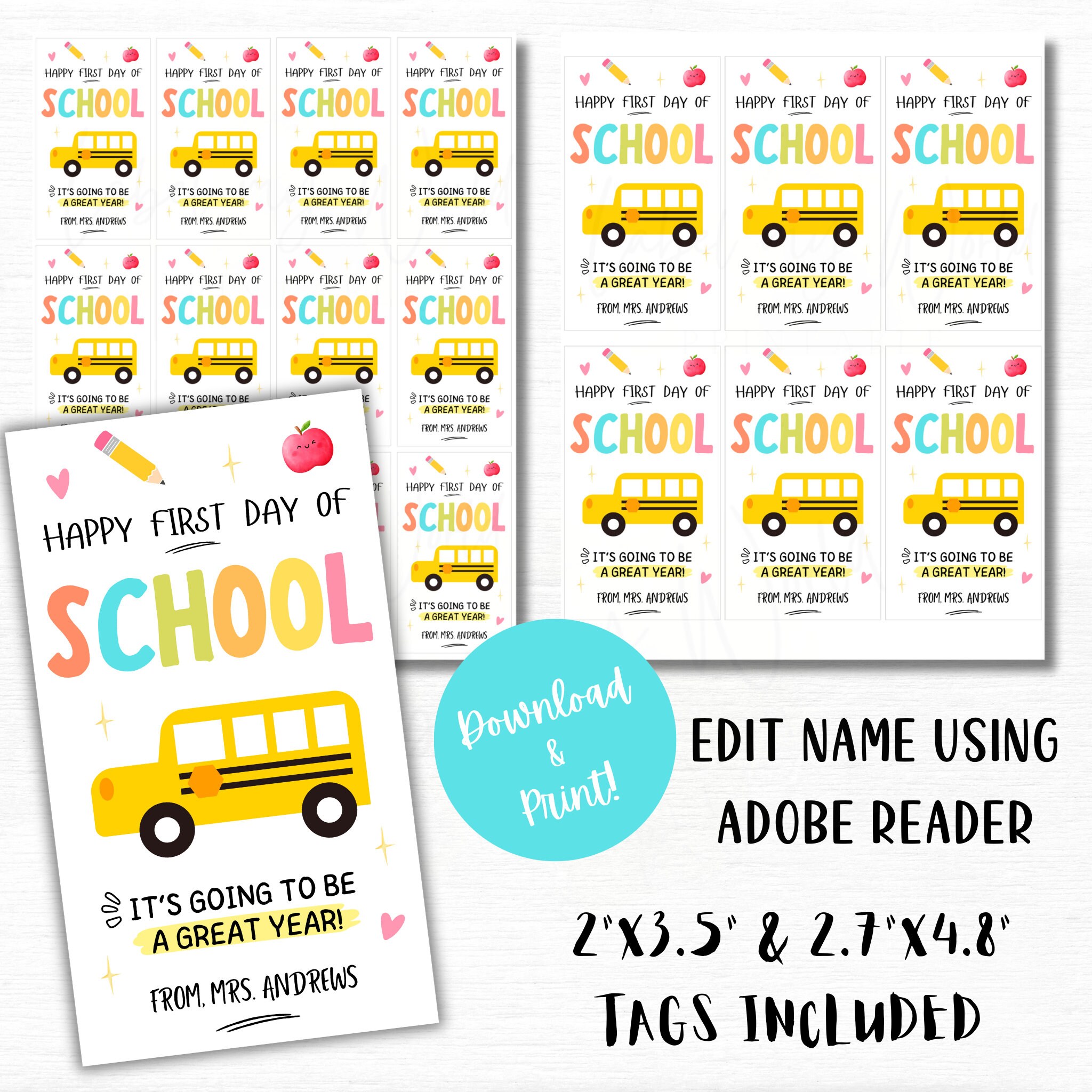 Printable Happy First Day of School Tag, Teacher/classroom Back to ...