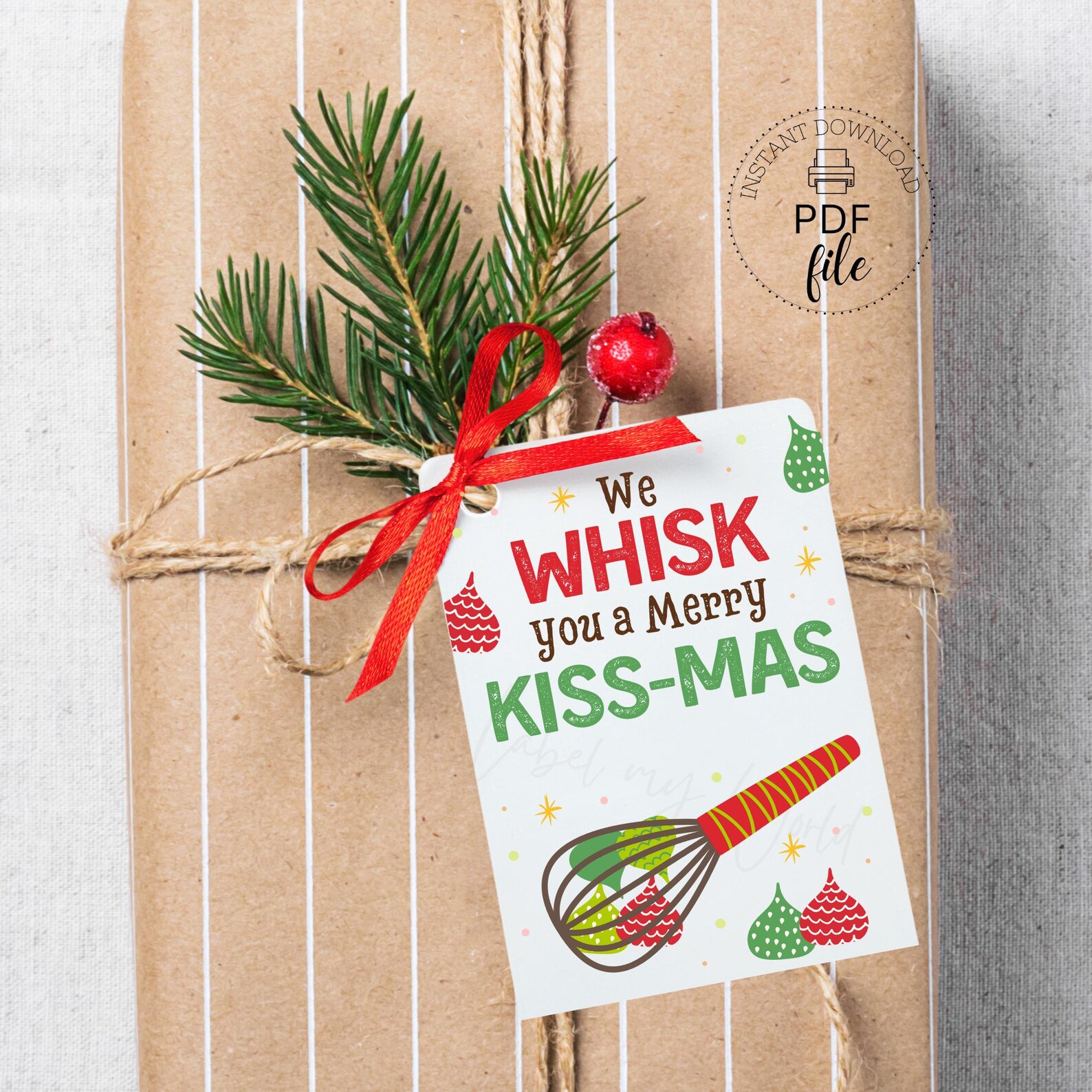 Printable We Whisk You A Merry Kissmas Tags, Personalized Christmas ...