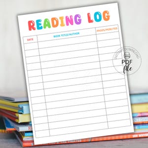 Printable Reading Log for Kids, Colorful Reading Chart, Kids Book ...