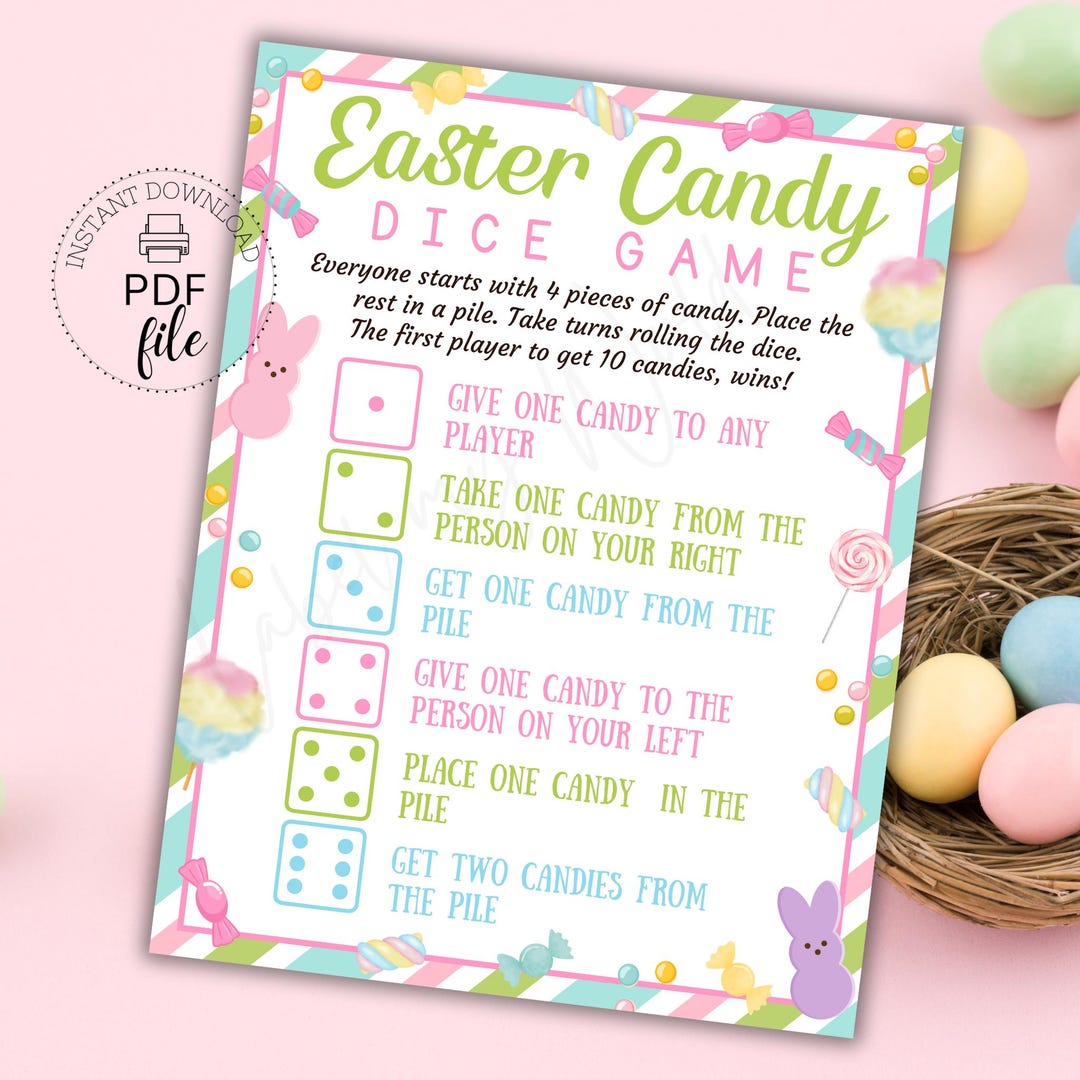 Printable Roll the Dice Easter Candy Game Sign, Easter Party Kids Game ...
