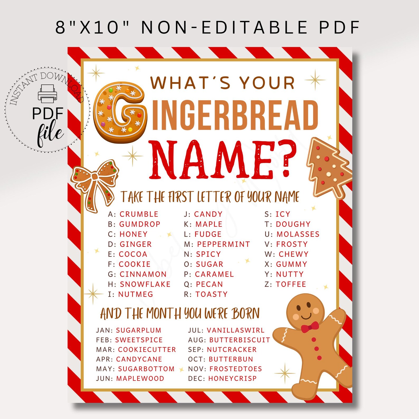 Printable What's Your Gingerbread Name Game, Christmas Party Game Sign ...