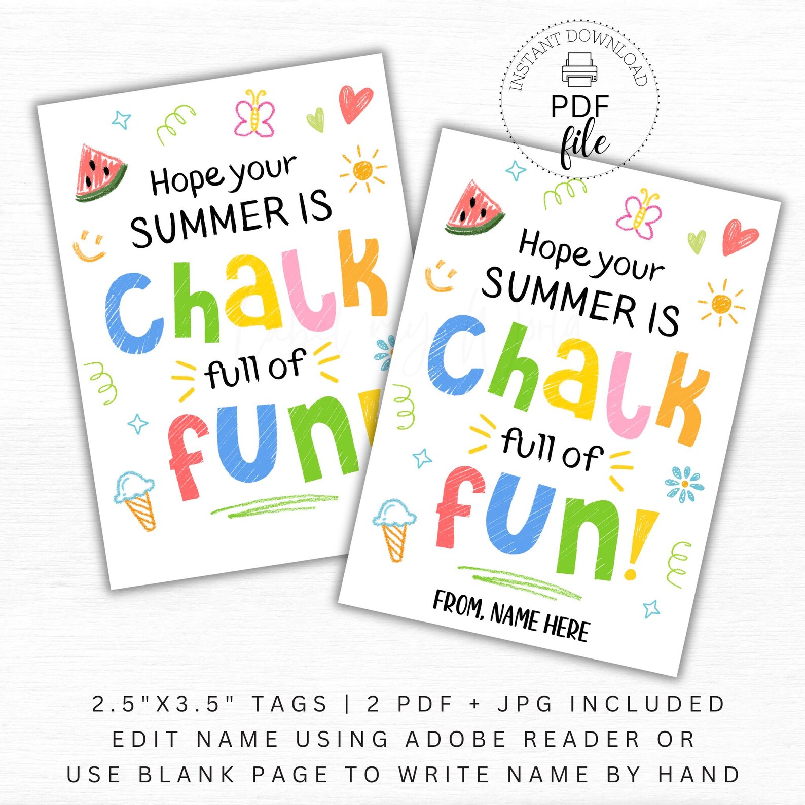 Printable Chalk Summer Gift Tag, Hope Your Summer is Chalk Full of Fun ...