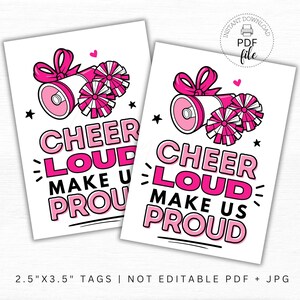 Cheer Loud Make Us Proud Tag, Printable Cheerleader Pink Out Game Day ...
