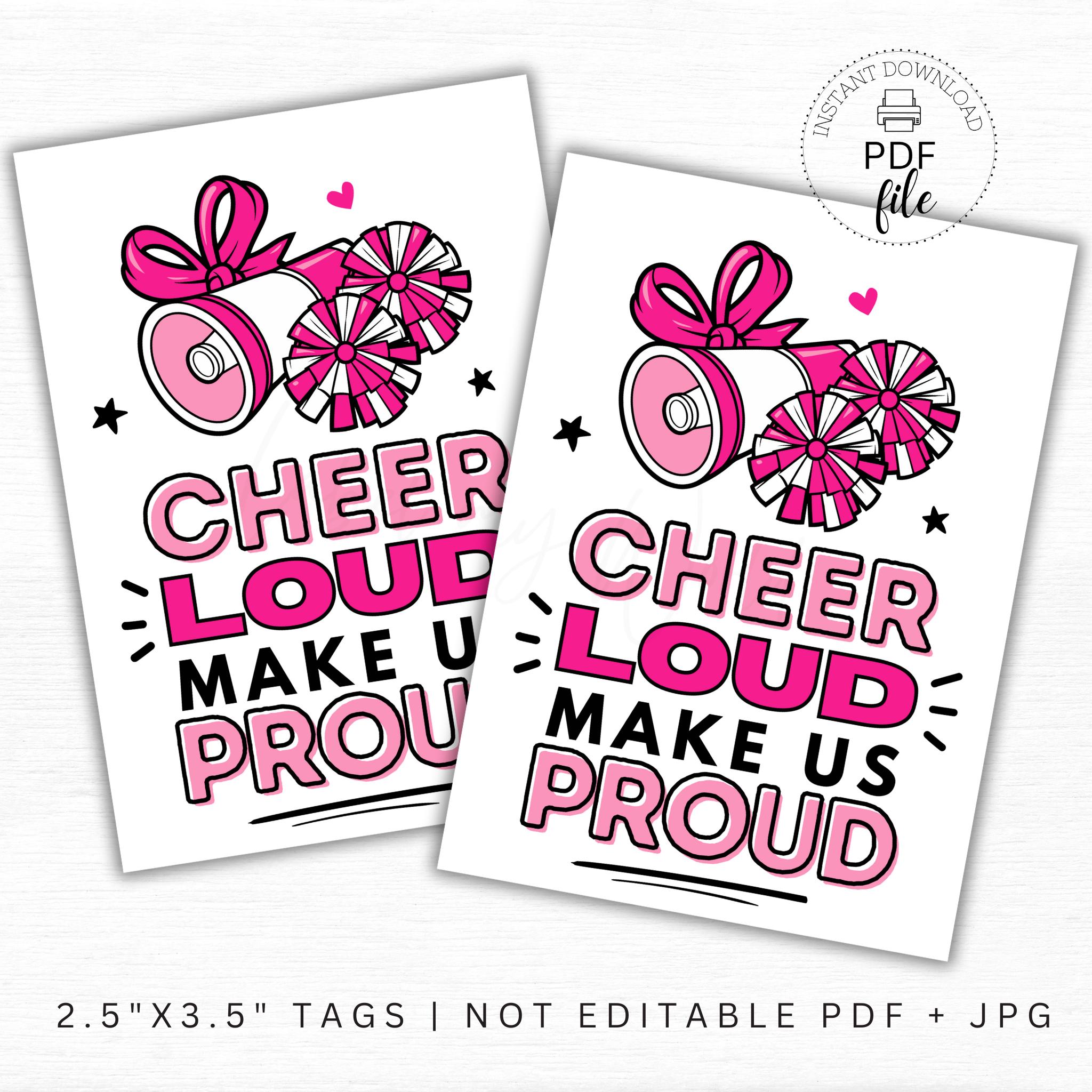 Cheer Loud Make Us Proud Tag, Printable Cheerleader Pink Out Game Day ...