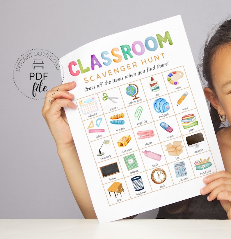 Printable Classroom Scavenger Hunt for Kids, School Indoor Treasure ...